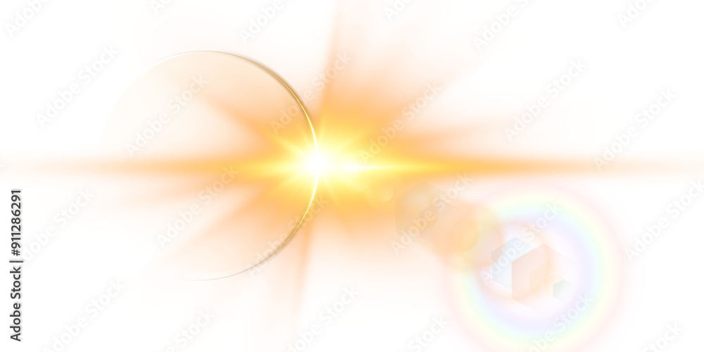 The edge of a solar eclipse. Yellow bright star and shimmering glare ...