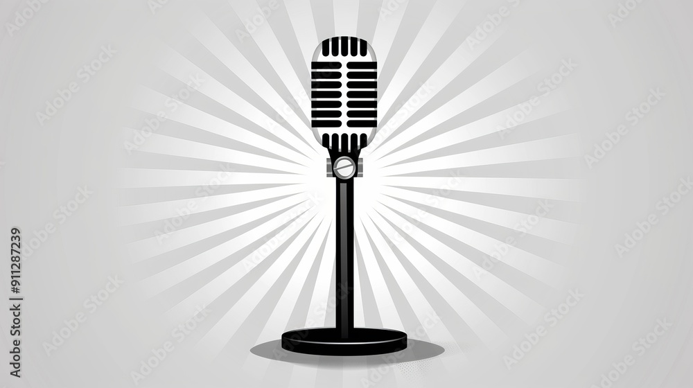 Simple 2D vector of a microphone on a stand, minimalist and clean, no ...