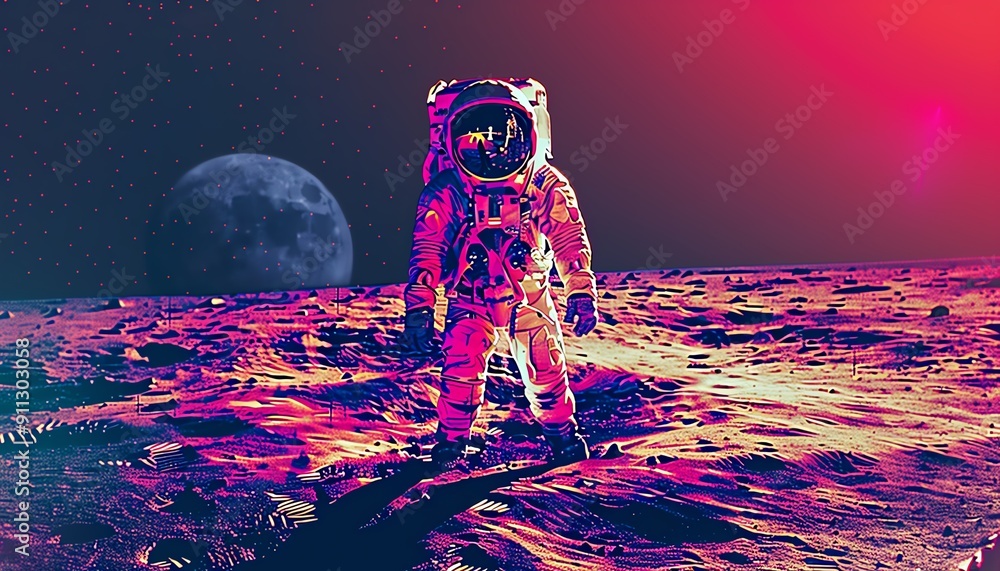 Explore a vibrant Pop Art interpretation of the Apollo 11 moon landing ...