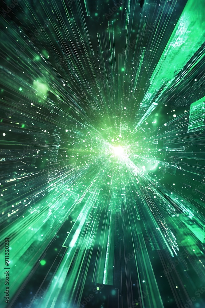 Green Star Burst Wide Abstract Wallpaper on Black Background. burst of ...