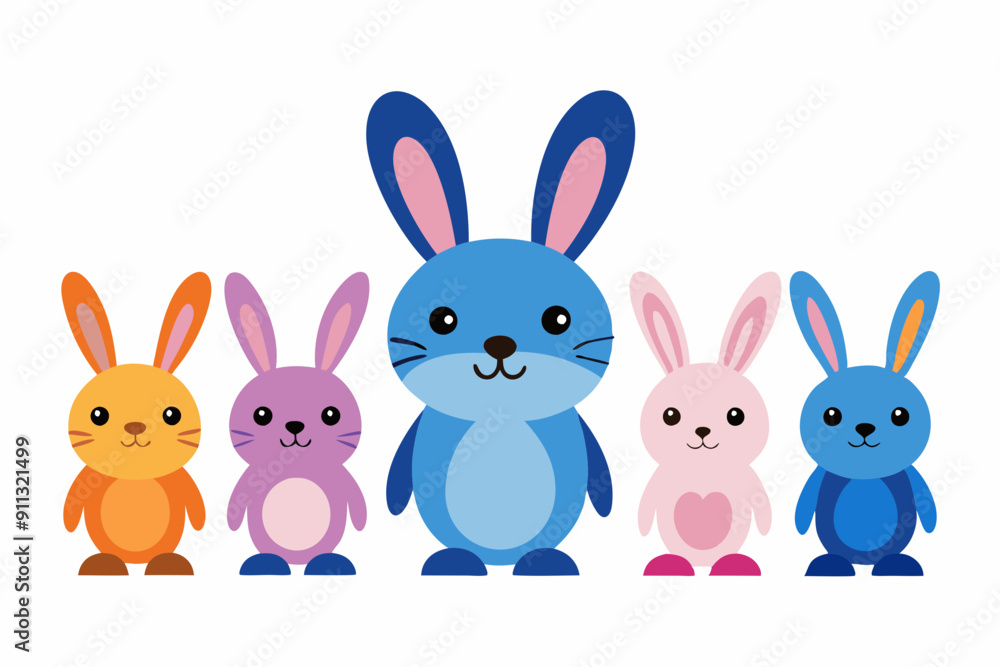 Cute Rabbit Designs in Various Styles: Vector Illustration and ...