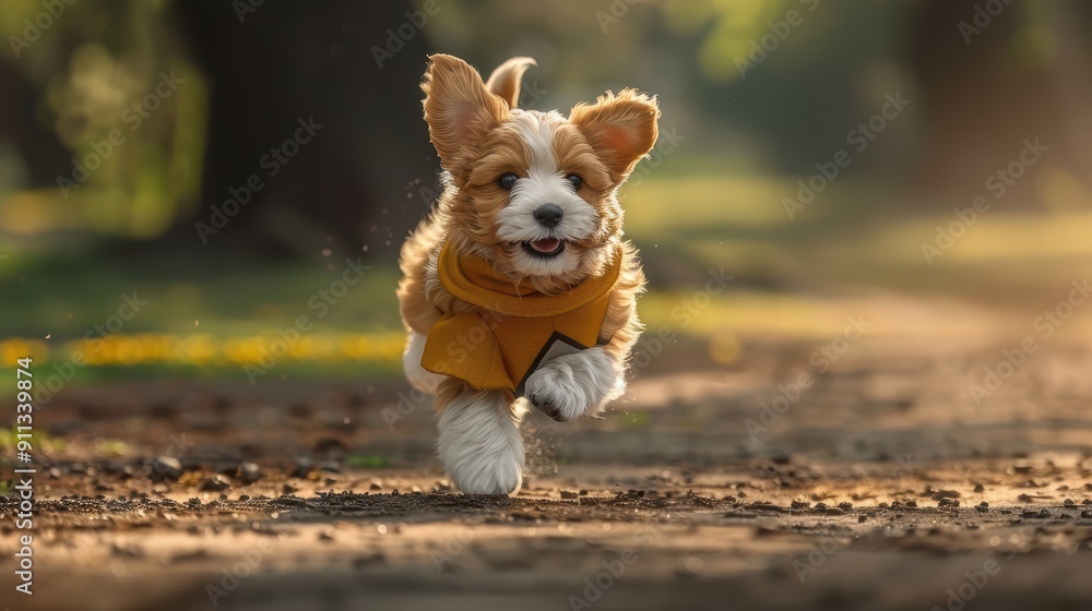 Brave Pup in Action: Playful Puppy in Superhero Costume Dashes Through ...