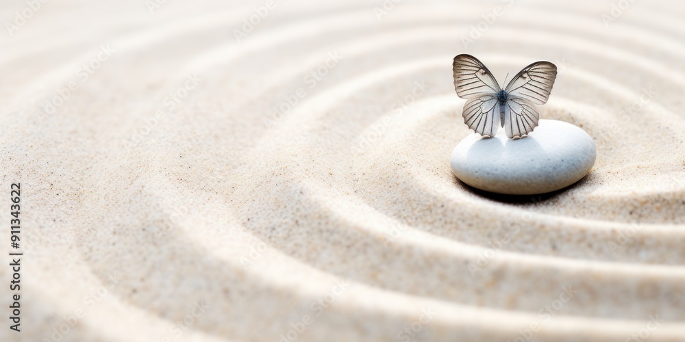 Zen stone with butterfly, butterfly on Zen stone, zen garden meditation ...