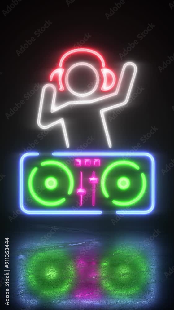 Dj disk jokey neon led sign. Music night club banner. Reflection light ...