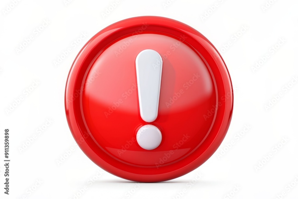 Vibrant 3D red circle with white exclamation mark, isolated on ...