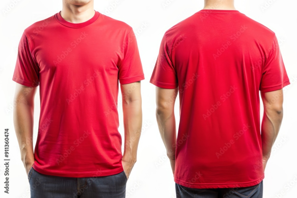 red t shirt front and back view, isolated on white background. Ready ...