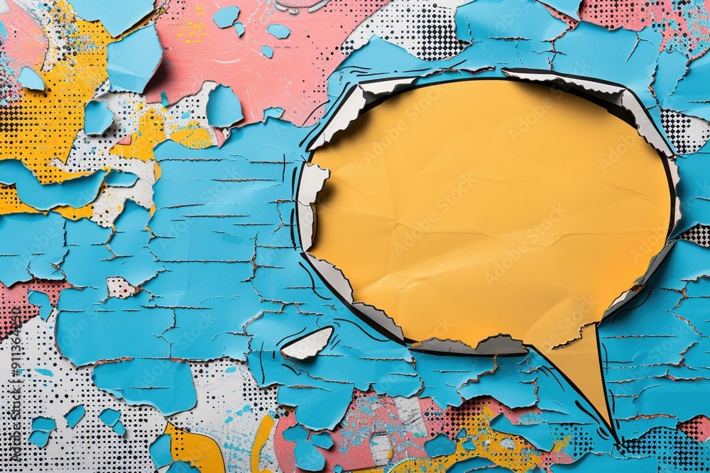 Ripped Paper with Comic Book Speech Bubble: A background featuring a ...