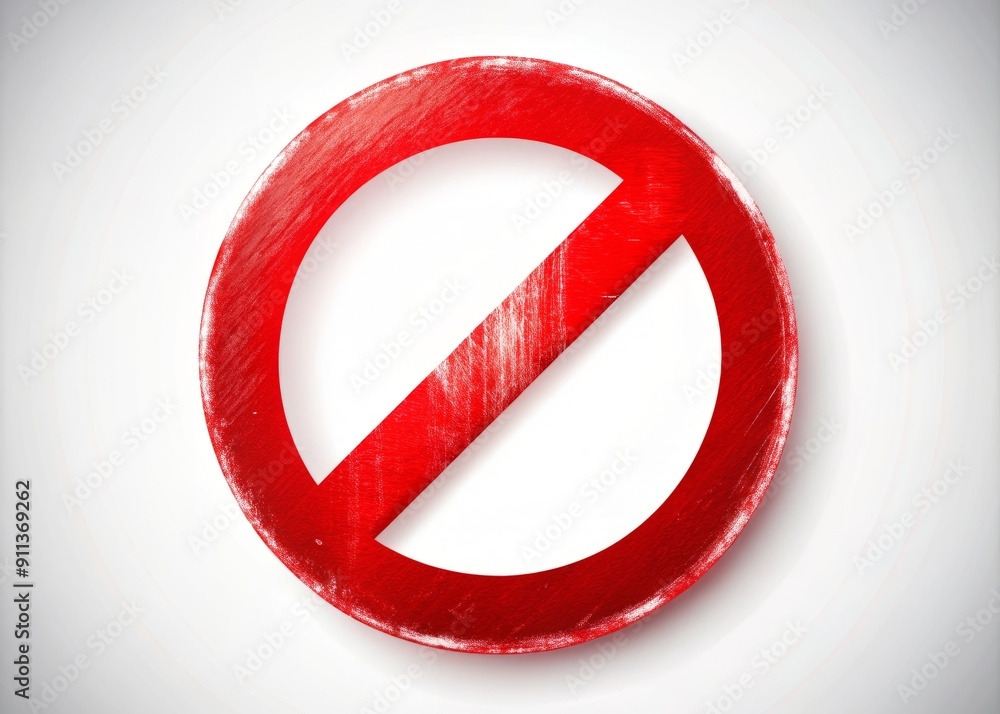 A stark white isolated background features a bold red circle with a ...