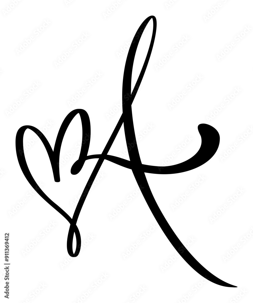 Script capital font logo calligraphy love letter A initial. Hand drawn ...