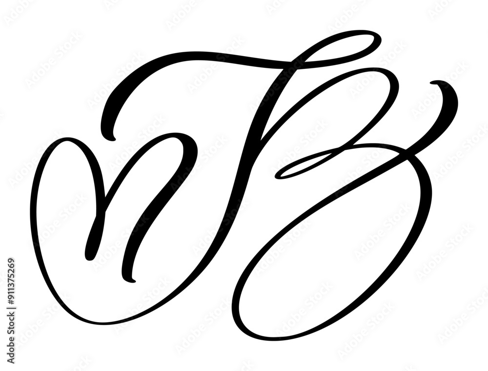 Script capital font logo calligraphy love letter B initial. Hand drawn ...