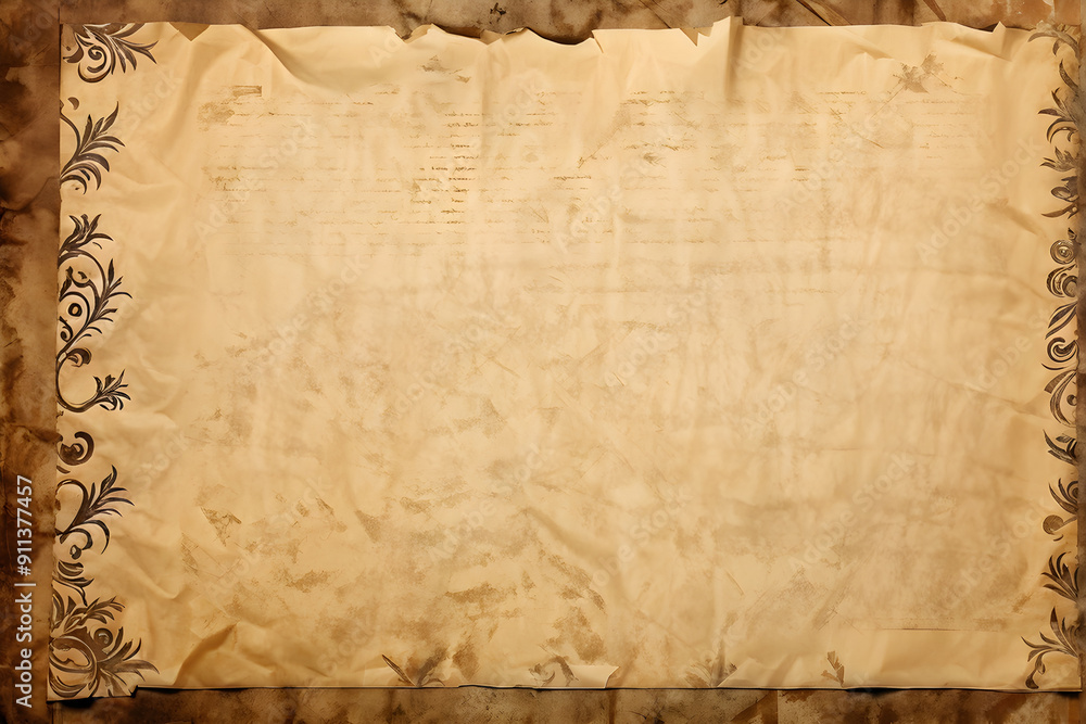 Processed collage of ancient scroll sheet of brown aged paper texture ...