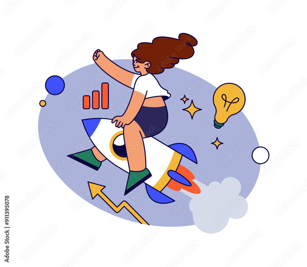 Woman staring business, startup and development of company or ...