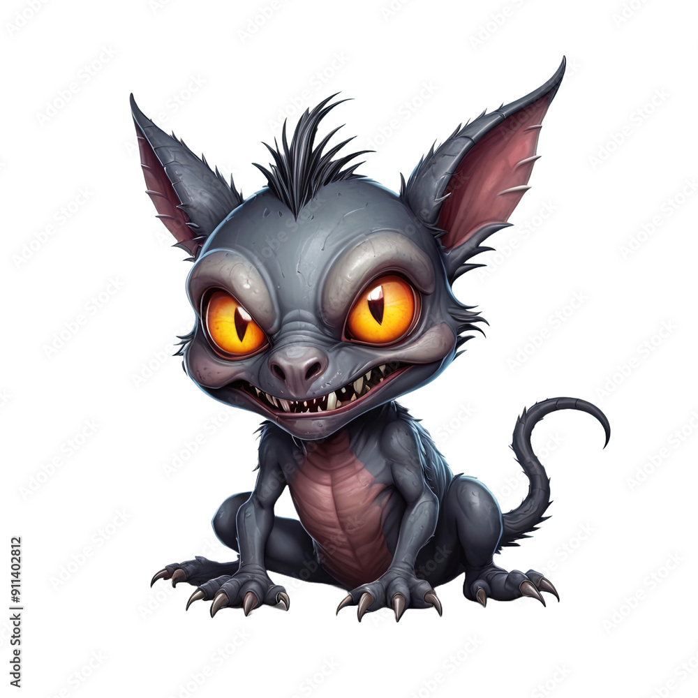 Cartoon chupacabra with glowing eyes, cute and spooky digital ...