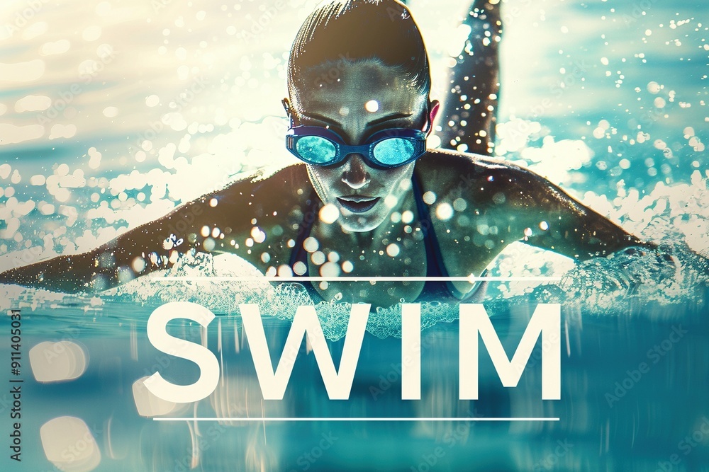 Watercolor Swim Scene: A pristine pool scene with a swimmer is ...