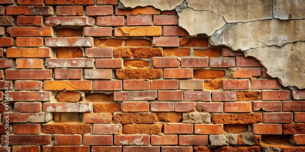 Damaged brick wall with cracked and chipped bricks , deteriorating ...