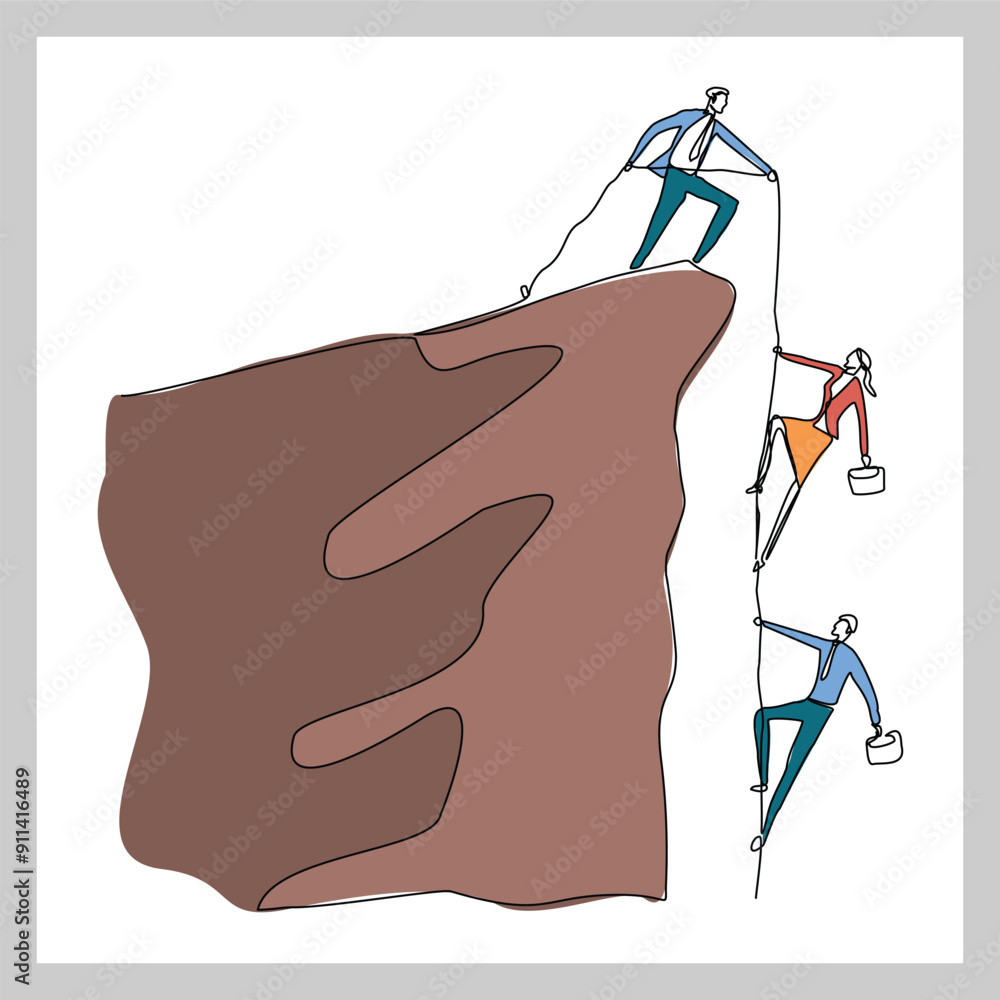 Continuous single line sketch drawing group of people man woman helping ...