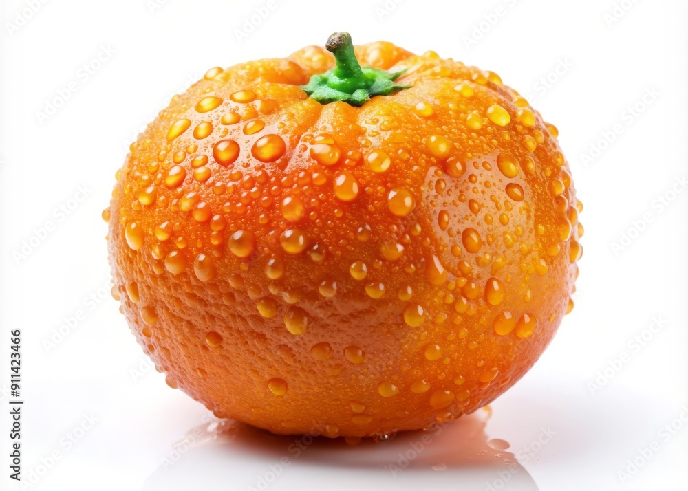 Freshly squeezed orange fruit with tiny water droplet glistening on its ...