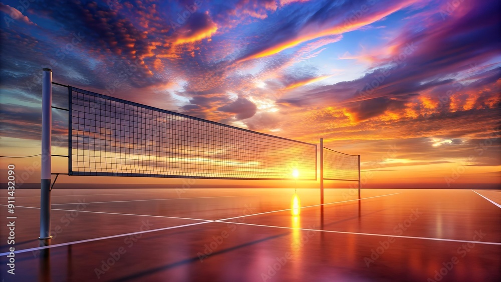 Sunset Glow on the Volleyball Court Generative AI Stock Illustration ...