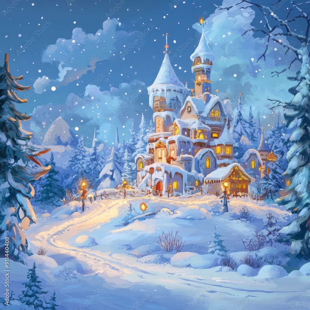 Magical Snow Palace in North Pole: Dreamy Cartoon Winter Wonderland ...