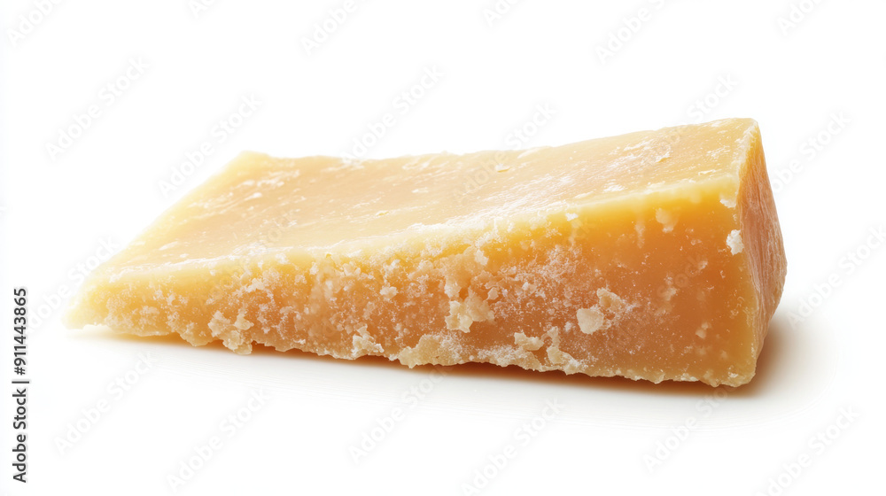 A single piece of Parmesan cheese isolated on a white background. This ...