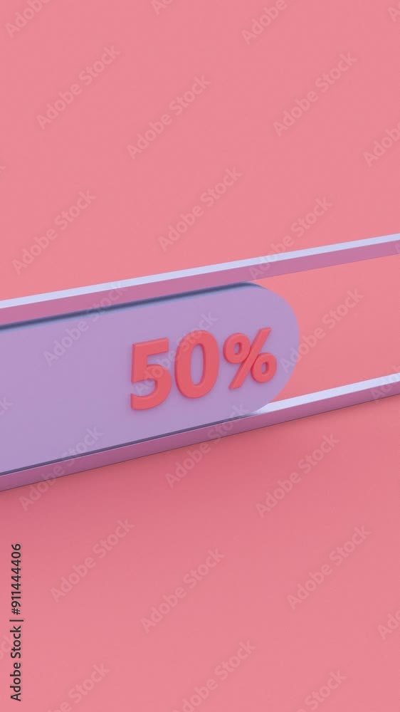 3d Elegant loading bar with pink numerals and silver frame.Growth in ...