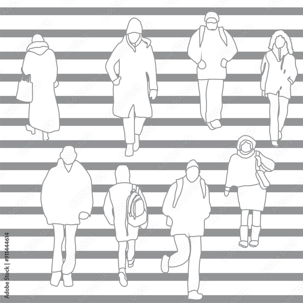 Pattern with people. A girl is walking down the street. Vector flat ...