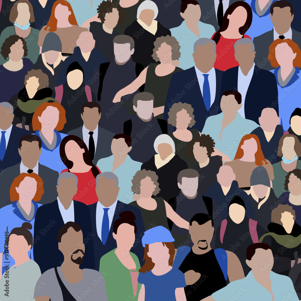 Pattern with people. A girl is walking down the street. Vector flat ...