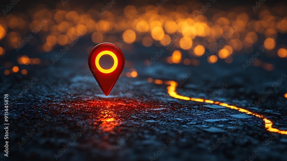 Illuminated Map with Location Pin Highlighting Key Spots: Navigating ...