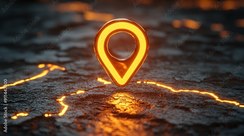 Illuminated Map with Location Pin Highlighting Key Spots: Navigating ...