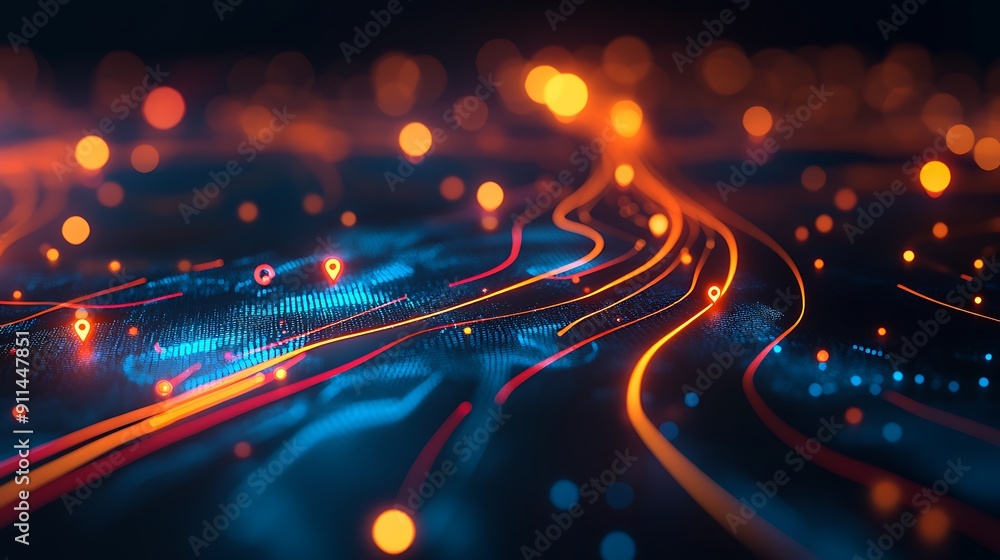 Illuminated Map with Location Pin Highlighting Key Spots: Navigating ...