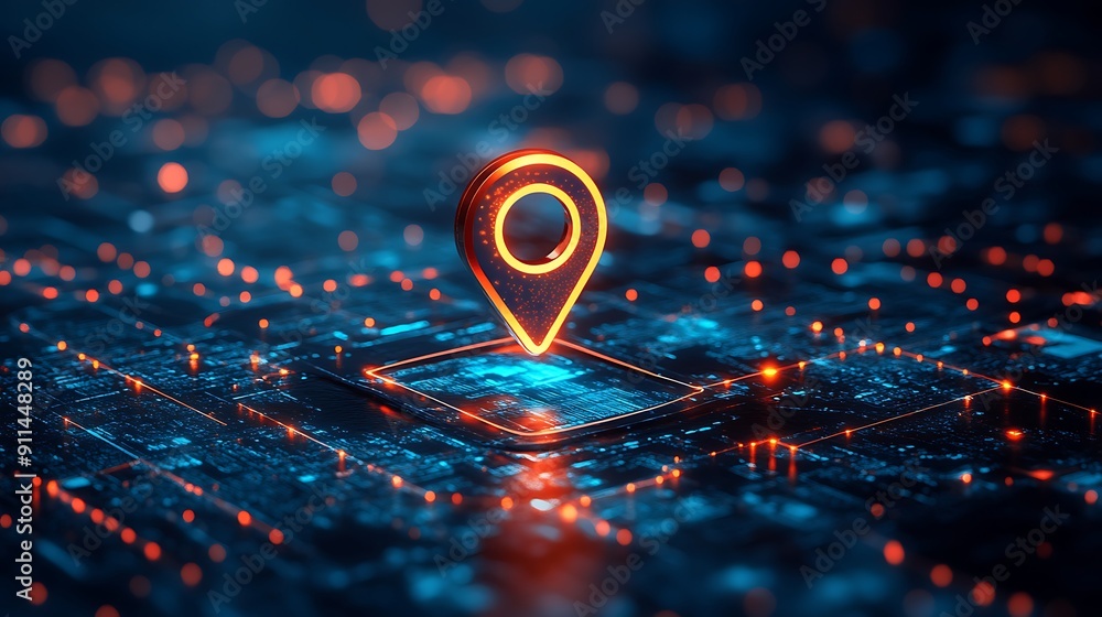 Illuminated Map with Location Pin Highlighting Key Spots: Navigating ...