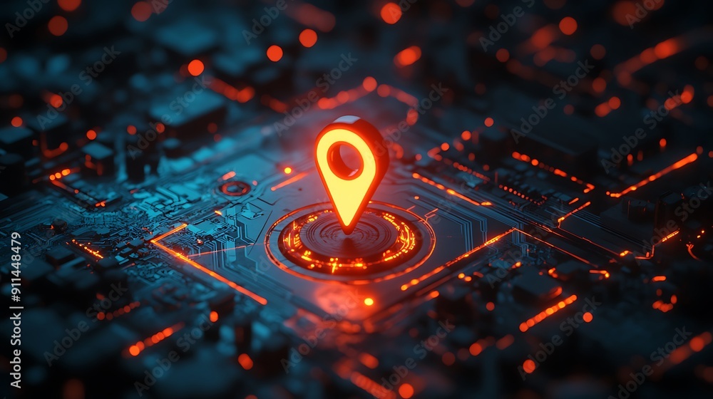 Illuminated Map with Location Pin Highlighting Key Spots: Navigating ...