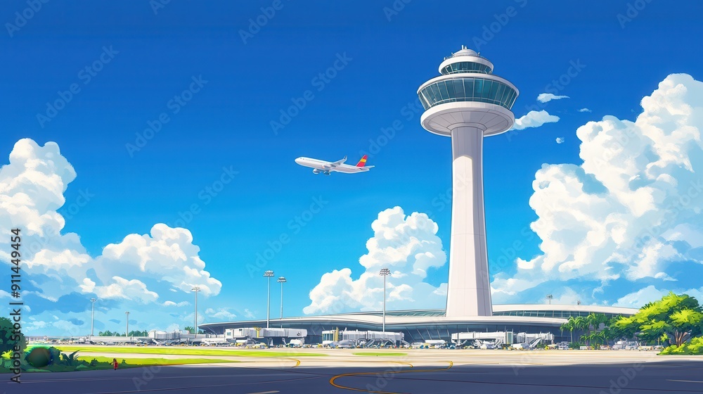 Changi Airport Control Tower Illustration, showcasing modern ...