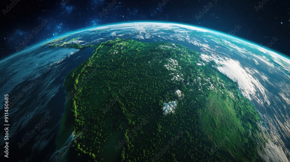Amazon Rainforest from Space, a vibrant illustration depicting the lush ...