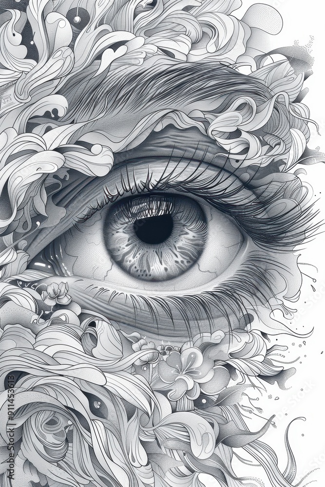 Abstract Eye Doodle with Intricate Line Work and Whimsical Patterns for ...