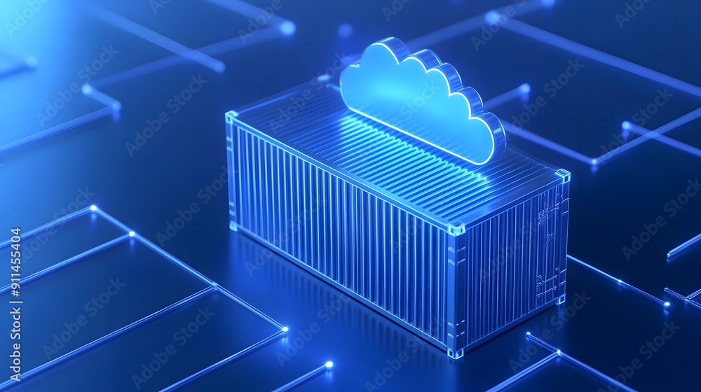 3D illustration of cloud computing technology with a glowing container ...