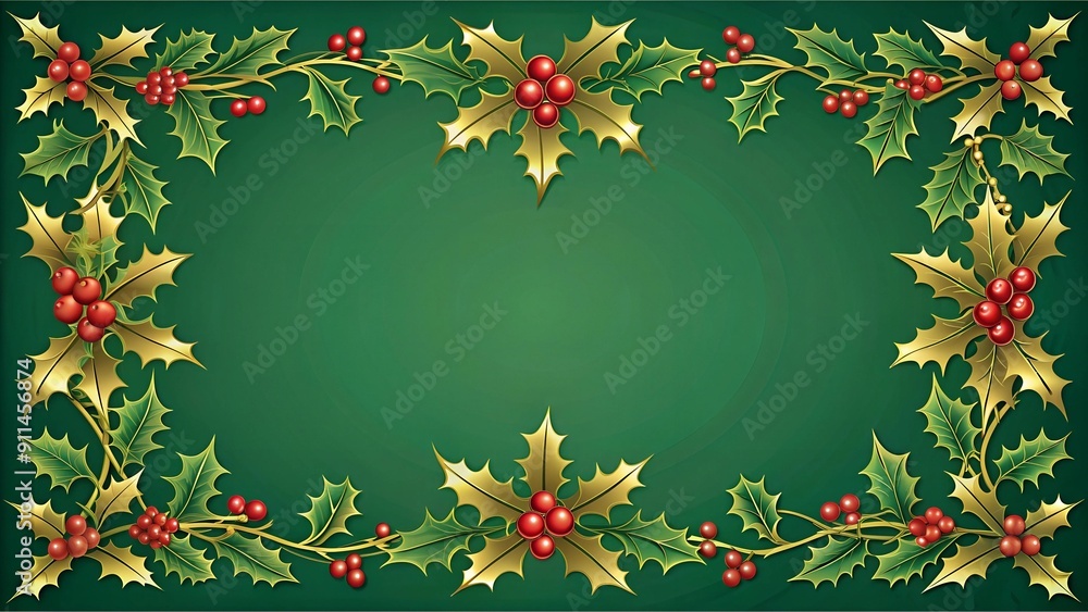 Luxurious Green and Gold Holly Border with a Classic Twist AI Generated ...