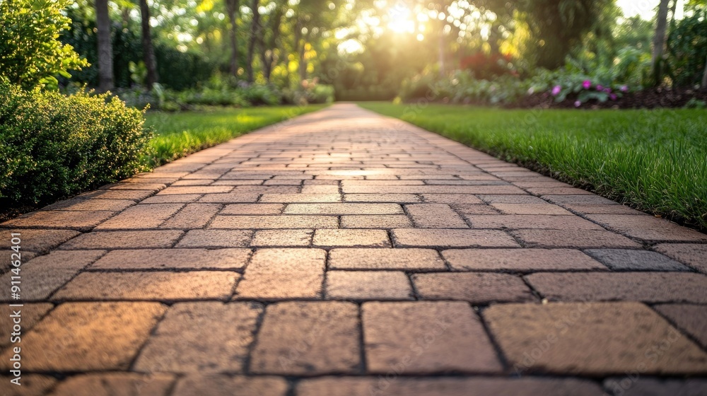 Brick block paving on a garden path, illustrating the natural and ...