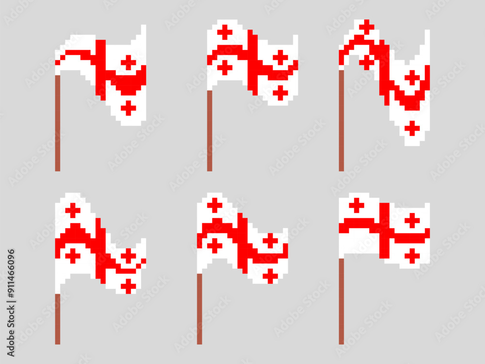 Georgia pixel flag icon set. Waving flag of Georgia in 8-bit retro ...