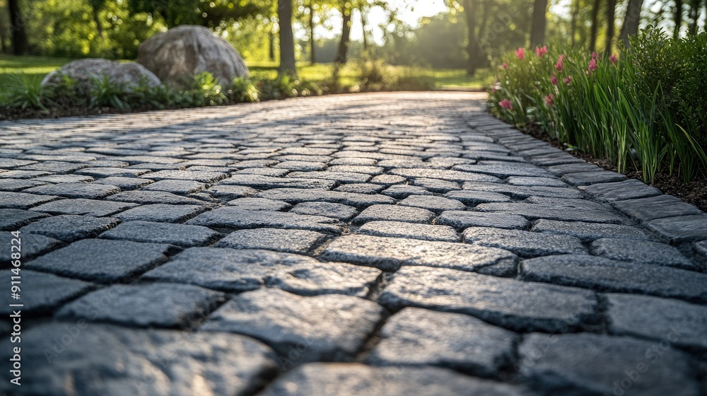 Empty path with stone brick blocks, illustrating the natural and ...