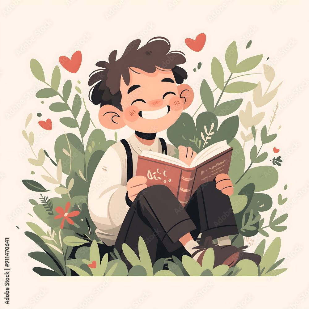 Cute little boy reading a book. Isolated on white background. For kids ...