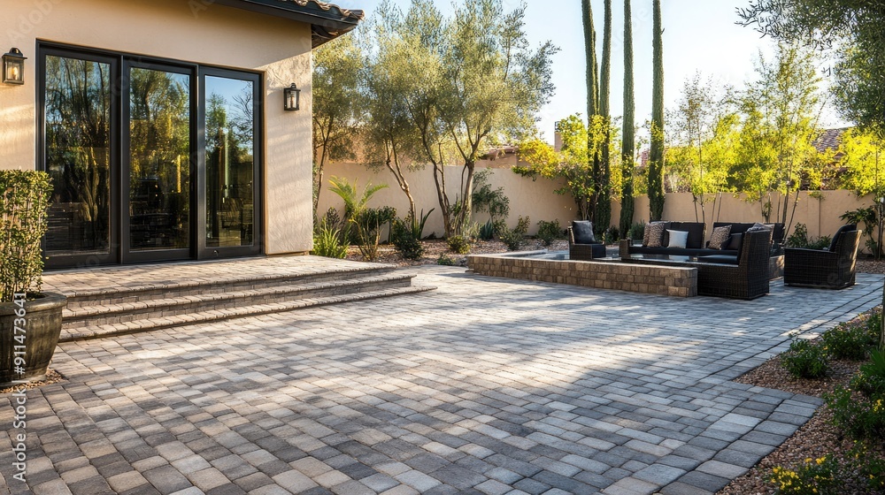 Patio area with brick block paving, showing the versatility and ...