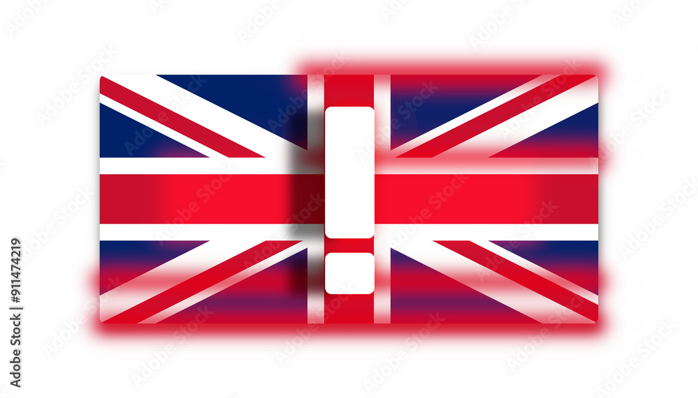 United Kingdom, UK, England, and exclamation mark with red blurred ...