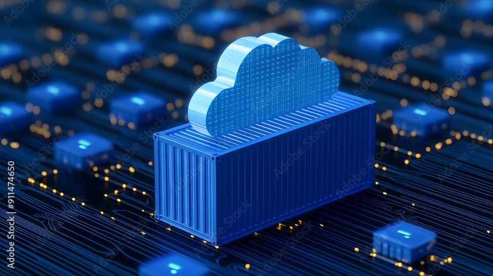 Cloud Computing And Containerization Concept Shown By A Cloud Icon Emerging From A Digital