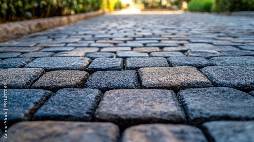 Stone paver blocks on a driveway, highlighting the aesthetic and ...