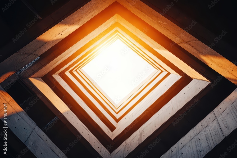 Ultramodern technology hubs with sunlight filtering through geometric ...