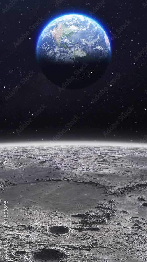 Cinematic planet earth view from the moon surface. Starry space in the ...