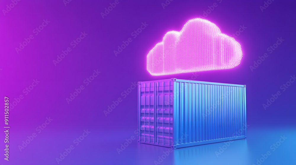 Futuristic concept of cloud computing with glowing cloud symbol above a ...
