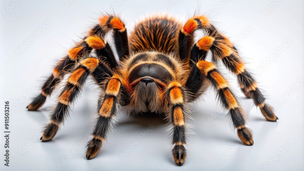 Large, hairy tarantula with striking black and orange markings ...