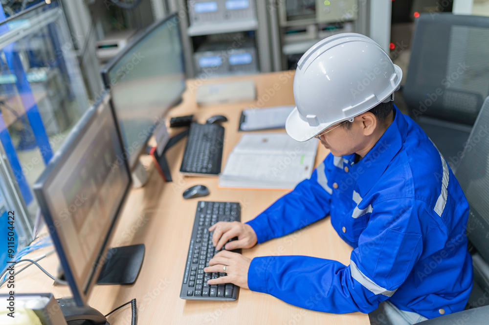 Engineer working at control room,Manager control system,Technician man ...